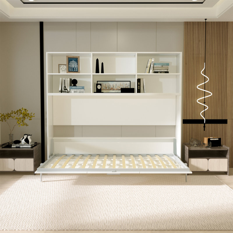 Hokku Designs Mordern Design Twin Size Horizontal Murphy Bed With Shelf Storage For Bedroom Or Guestroom White Wall Bed Space Saving Hidden Bed With New Style Gas Struts Wayfair